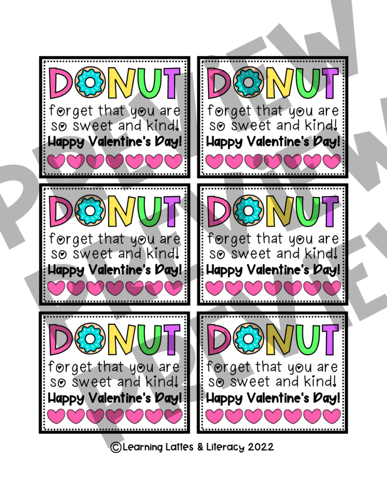 Valentine's Day Treat Tags Donut Gift Tags Teacher Student Donut Pop it ...