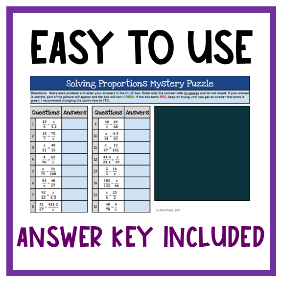 Solving Proportions Activity Digital Pixel Art Mystery Puzzle | Made By ...