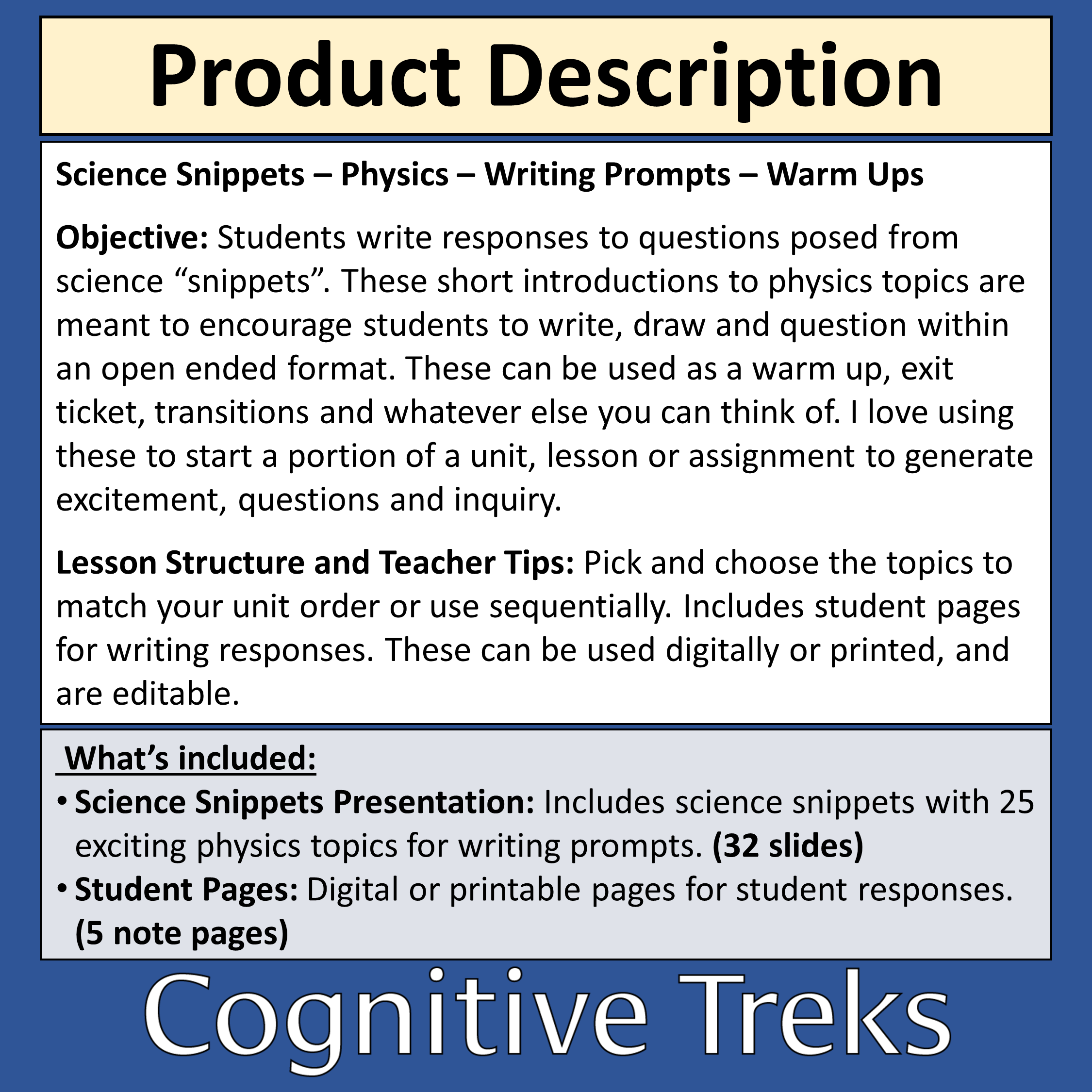 Physics Writing Prompts | 25 Science Snippets | Warm Ups | Science ...