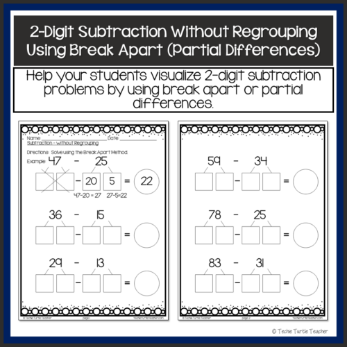 2-Digit Subtraction without Regrouping Using Break Apart Partial Differences | Made By Teachers