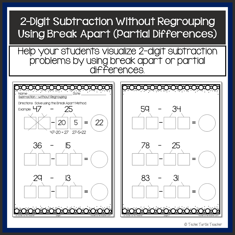 2-Digit Subtraction without Regrouping Using Break Apart Partial ...