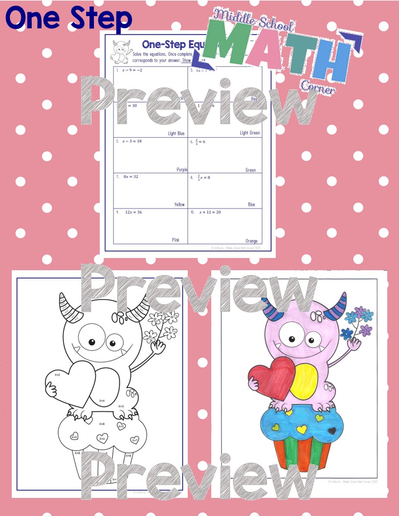 Valentine's Day Solving One Two and Multi Step Equations Coloring ...