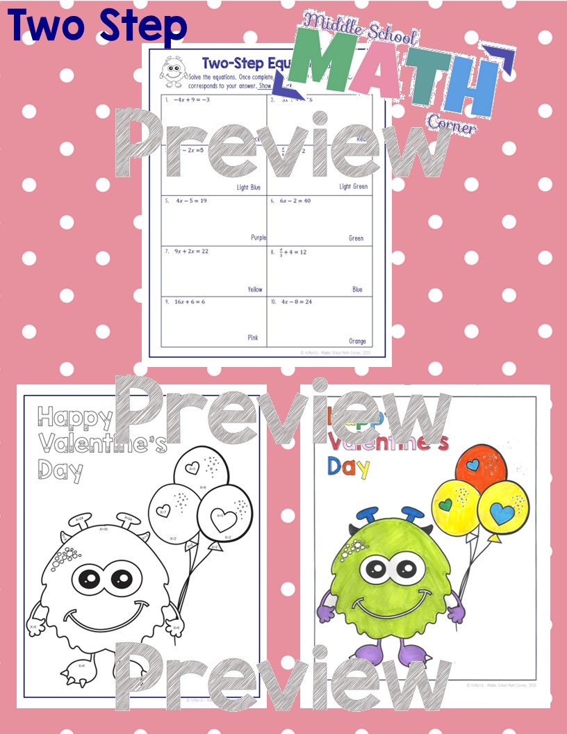 Valentine's Day Solving One Two and Multi Step Equations Coloring ...