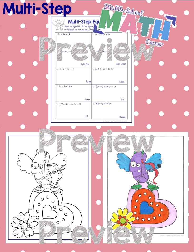 Valentine's Day Solving One Two and Multi Step Equations Coloring ...