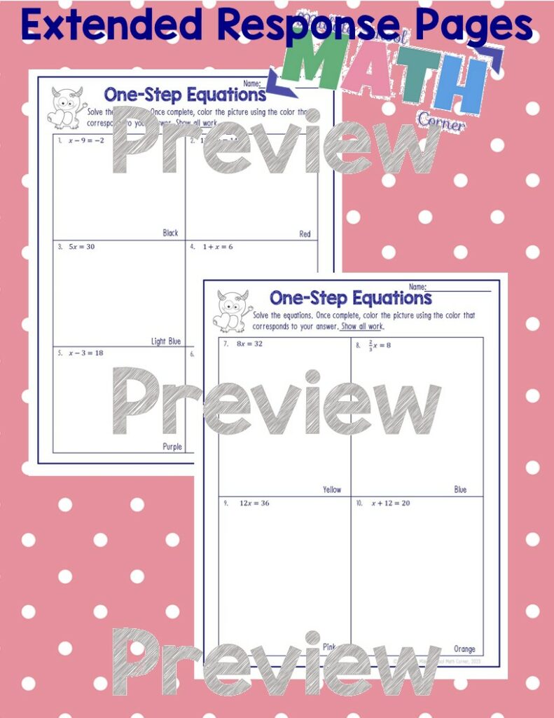 Valentine's Day Solving One Two and Multi Step Equations Coloring ...