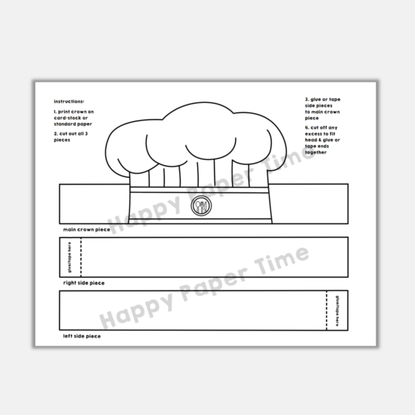 Chef Hat Cook Paper Crown Printable Coloring Craft Activity for kids ...