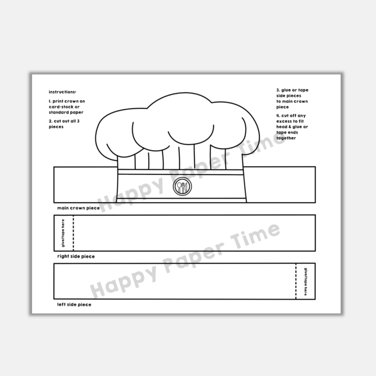Chef Hat Cook Paper Crown Printable Coloring Craft Activity for kids ...