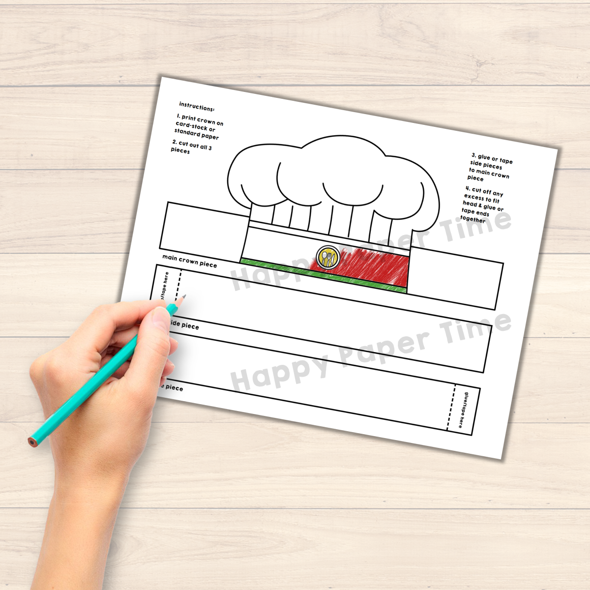 Chef Hat Cook Paper Crown Printable Coloring Craft Activity for kids ...