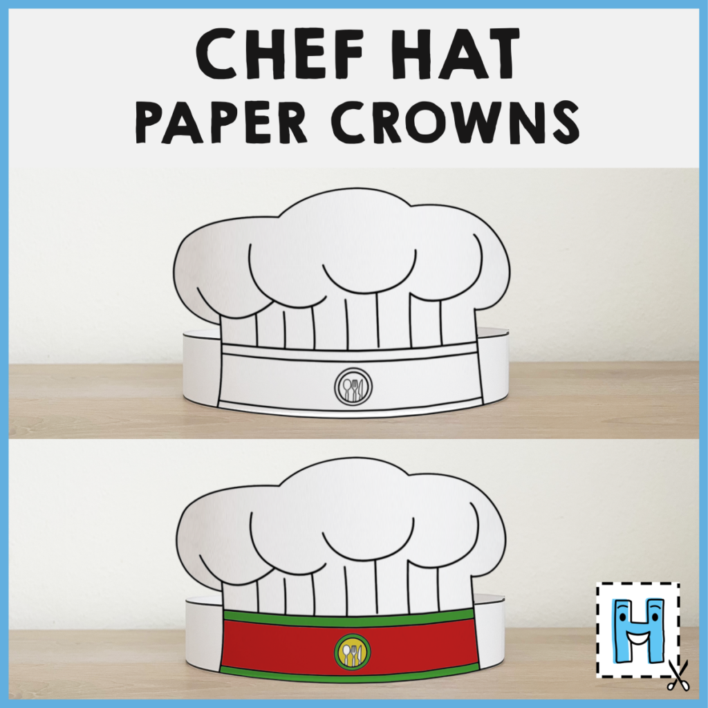 Chef Hat Cook Paper Crown Printable Coloring Craft Activity for kids ...