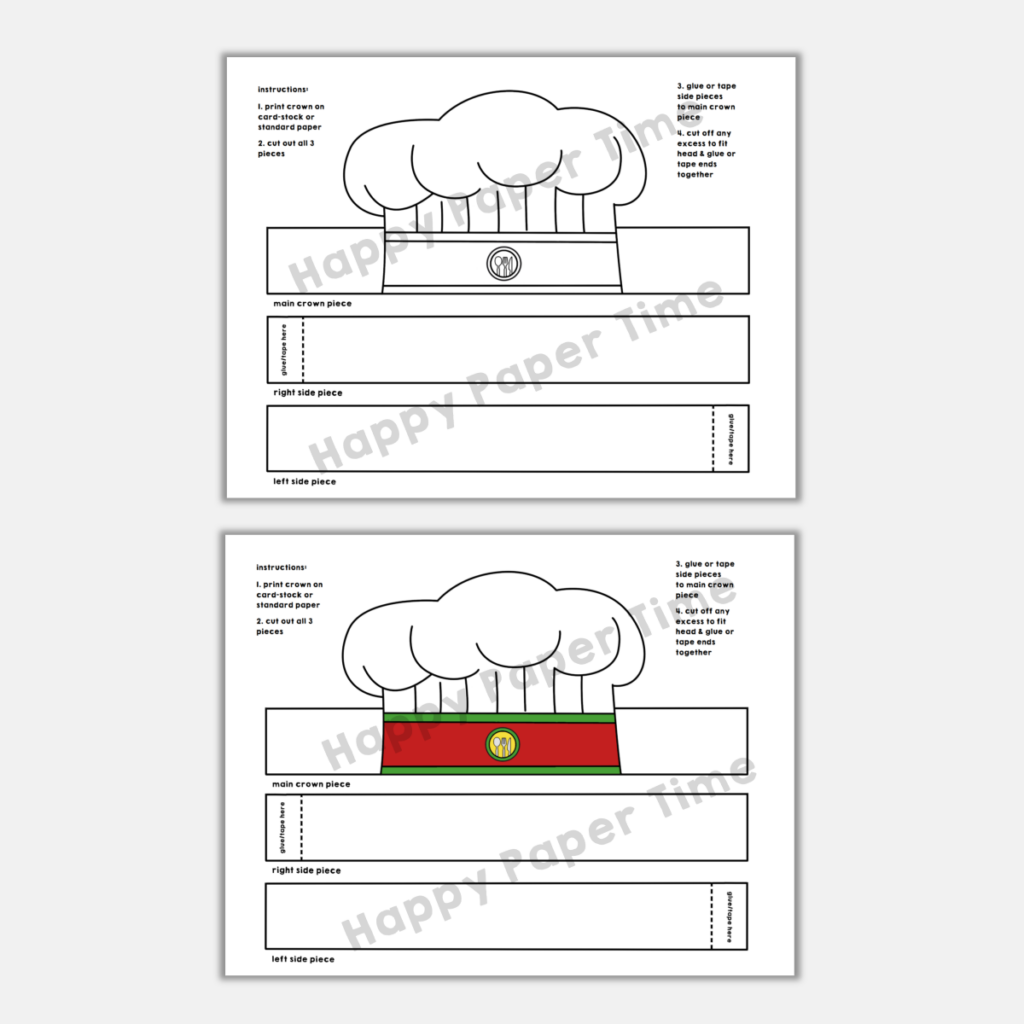 Chef Hat Cook Paper Crown Printable Coloring Craft Activity for kids ...