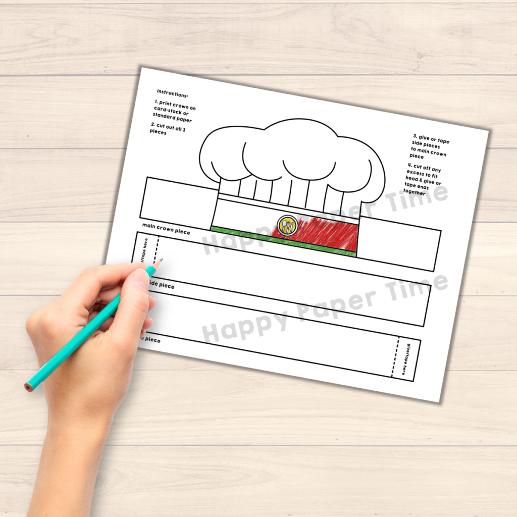 Chef Hat Cook Paper Crown Printable Coloring Craft Activity for kids ...