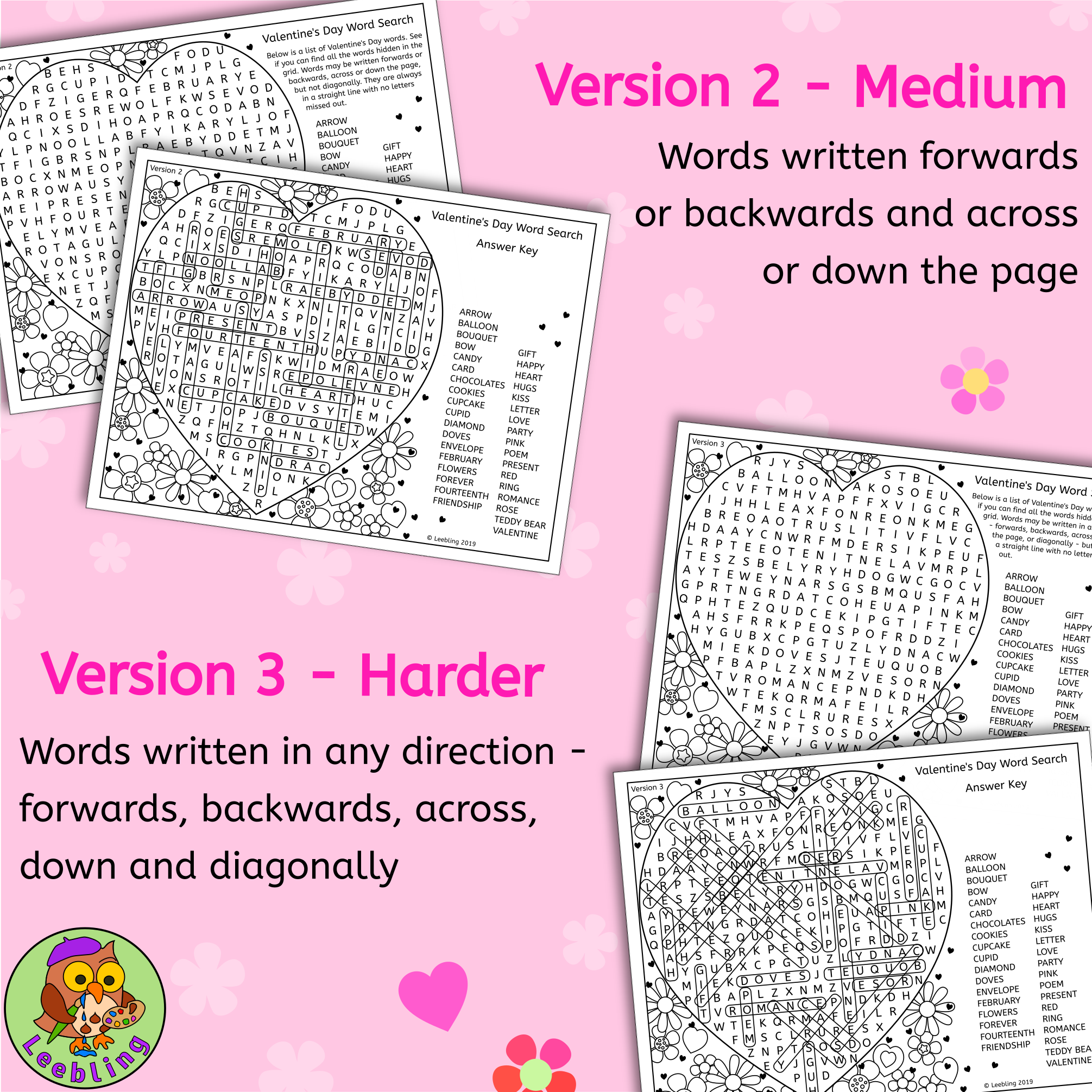 Valentine's Day Word Search - in 3 versions | Made By Teachers