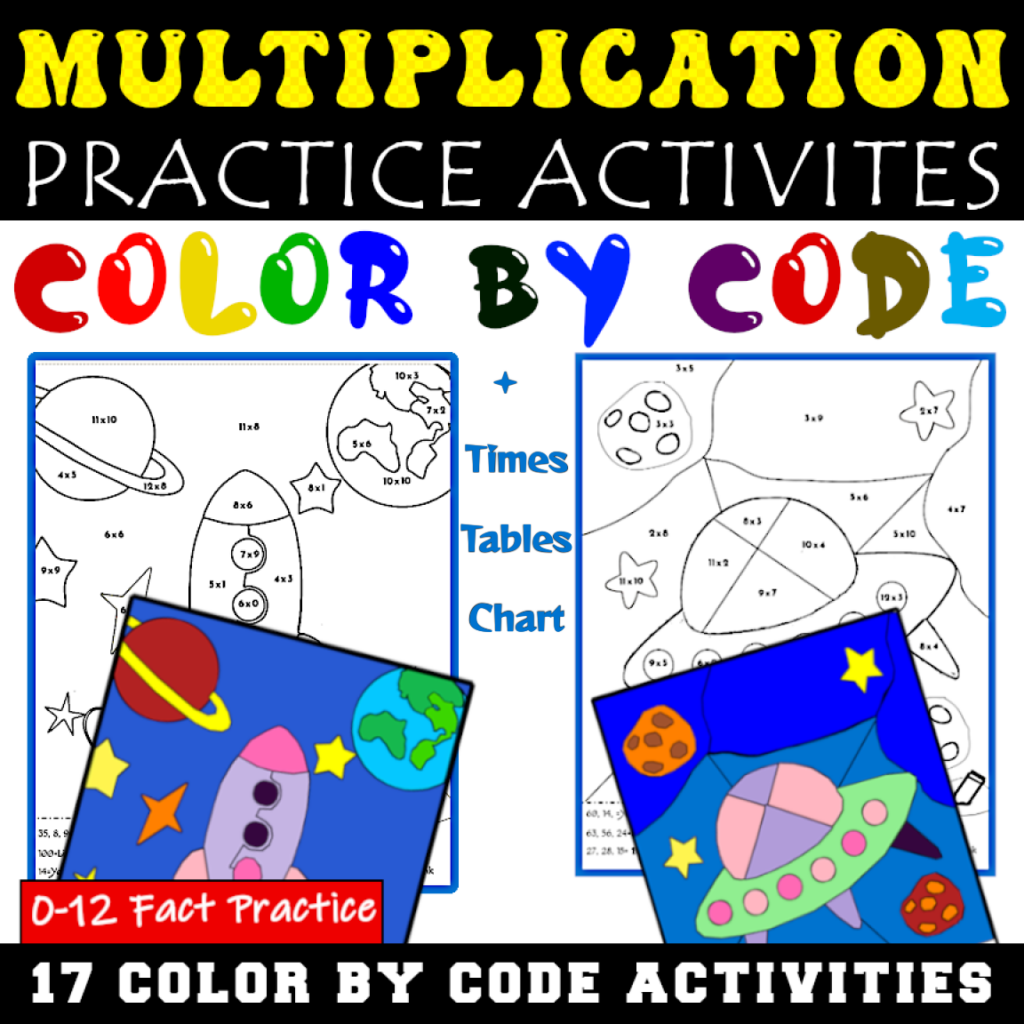 SPACE Themed Coloring Pages - Multiplication Facts 1-12 Color by Number ...
