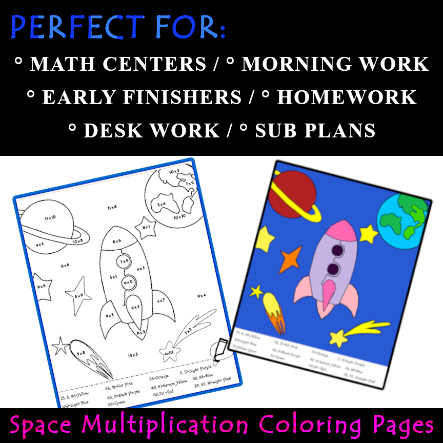 SPACE Themed Coloring Pages - Multiplication Facts 1-12 Color by Number ...