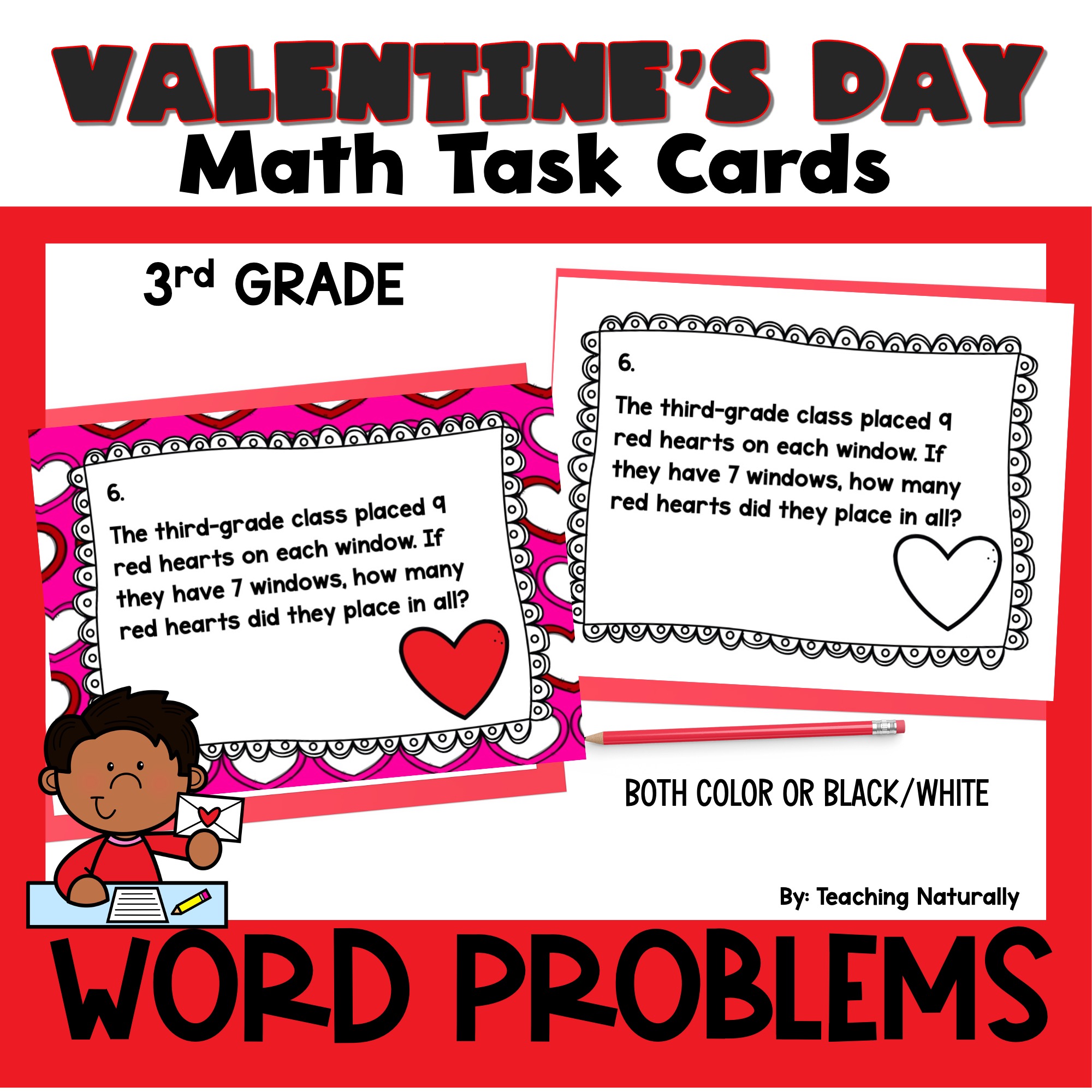 Valentine's Day Word Problem Task Cards 3rd grade | Made By Teachers