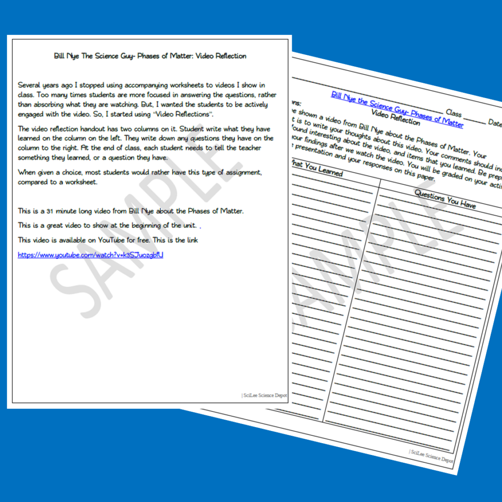 Phases of Matter Video Reflection Activity | Made By Teachers