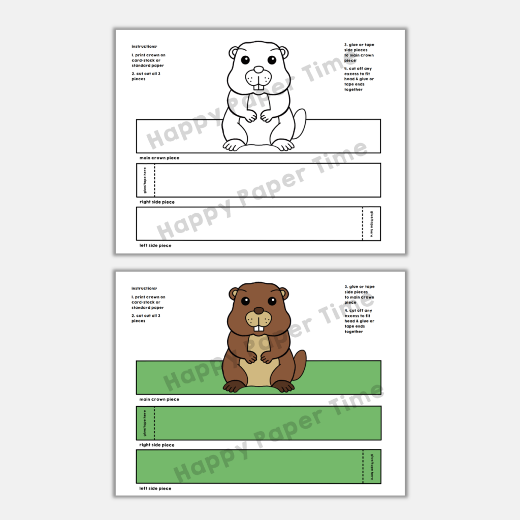 Groundhog Day Paper Crown Headband Printable Coloring Craft Activity ...