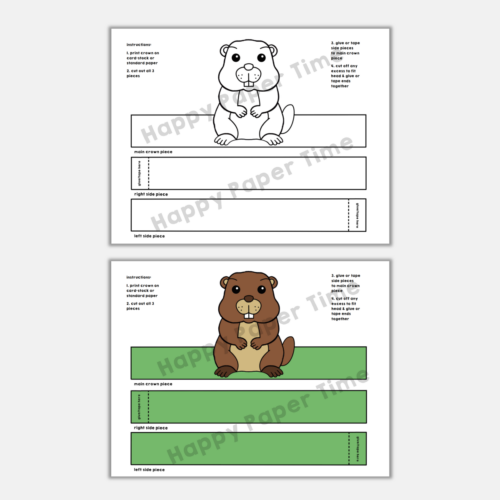 Groundhog Day Paper Crown Headband Printable Coloring Craft Activity ...