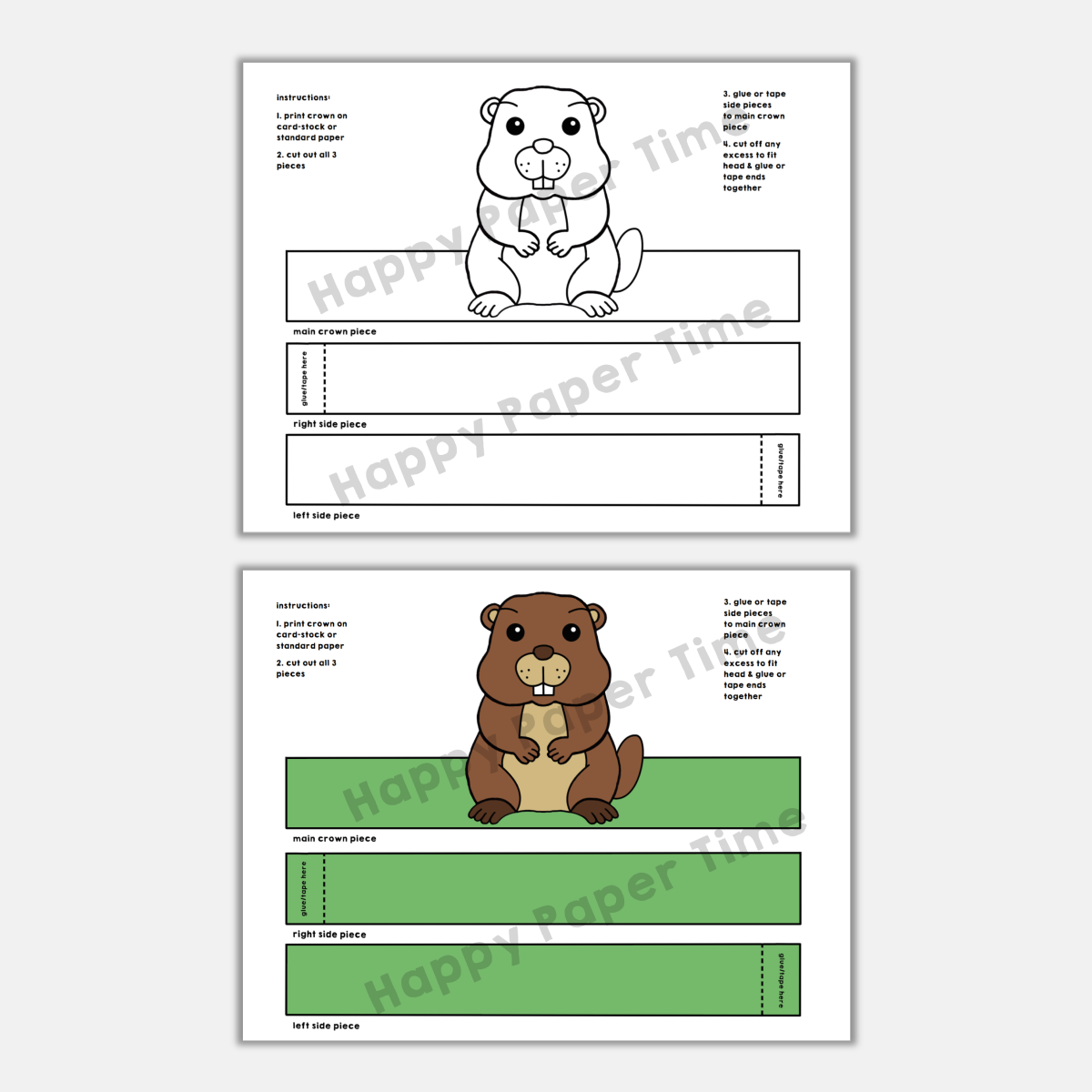 Groundhog Day Paper Crown Headband Printable Coloring Craft Activity ...