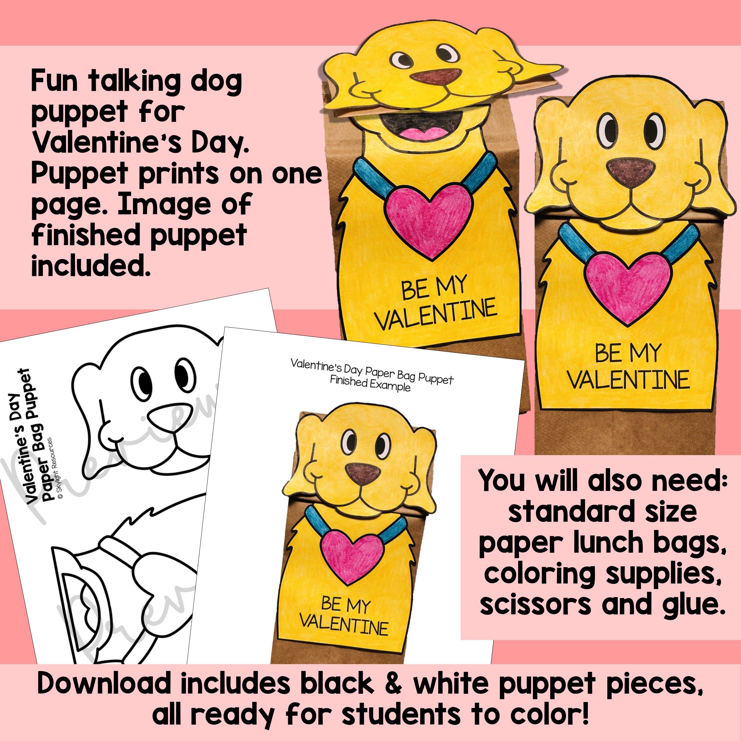Valentine's Day Paper Bag Puppet | Fun February Classroom Craft ...