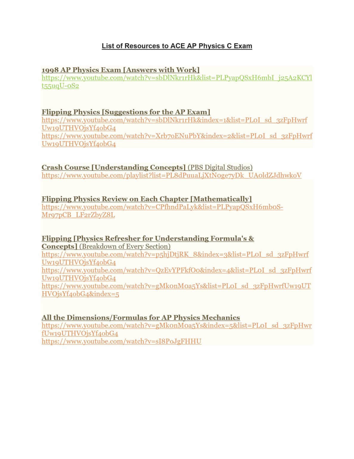 Ap Physics C Helpful Links Made By Teachers