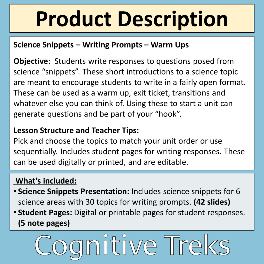 Science Snippets Writing Prompts #2 | Warm Ups | Science Starters | 30 ...
