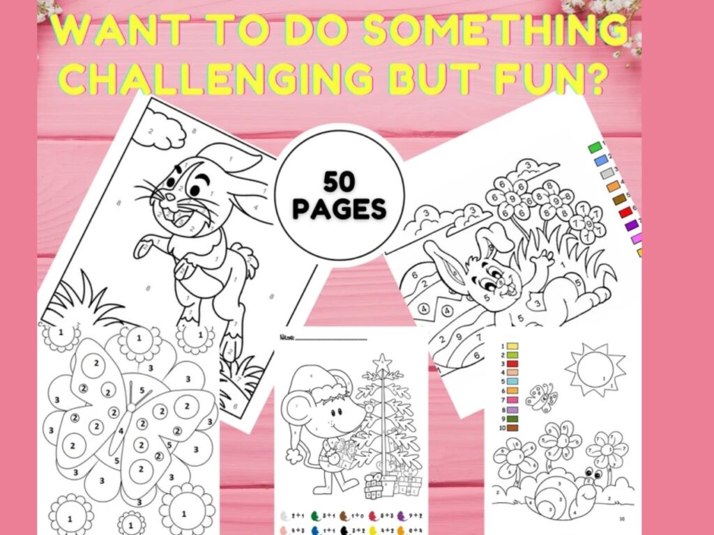 50 pages Color by Numbers Worksheets for kids to do for quiet time or ...