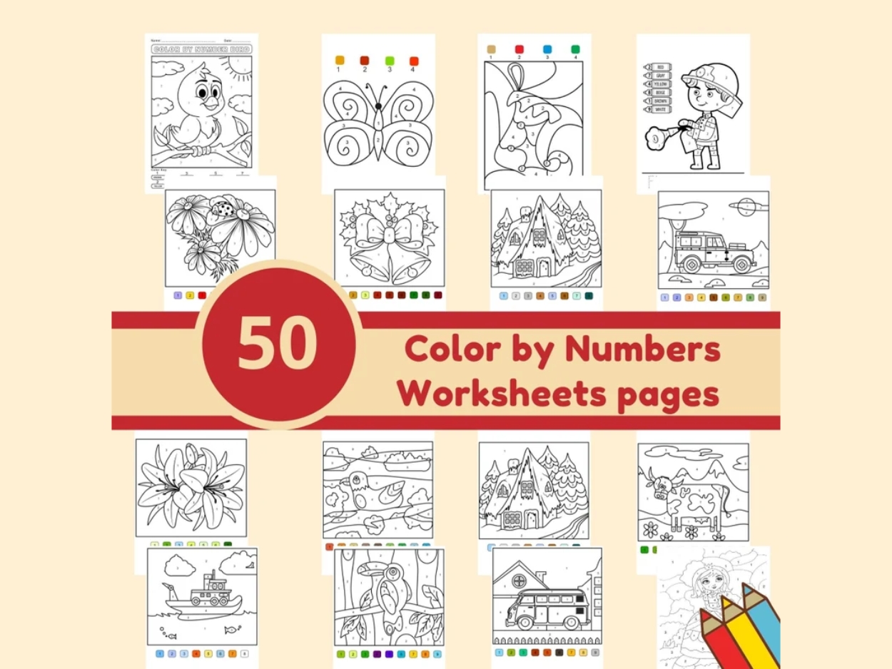 50 pages Color by Numbers Worksheets for kids to do for quiet time or ...