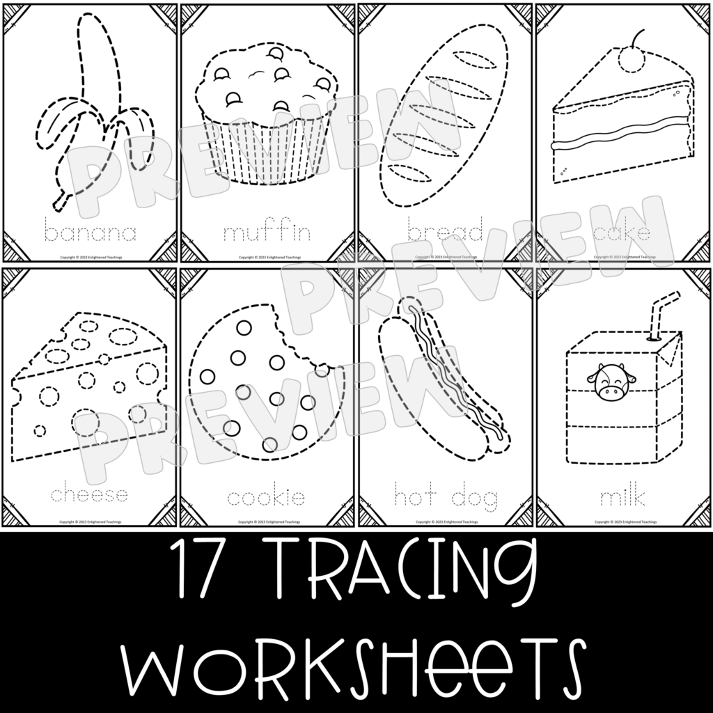 Food Tracing Worksheets Fine Motor Activity, Food Prewriting Worksheets ...