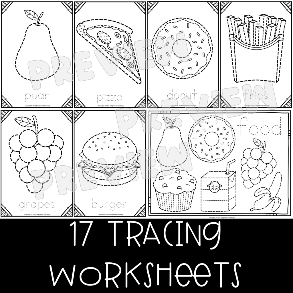 Food Tracing Worksheets Fine Motor Activity, Food Prewriting Worksheets ...