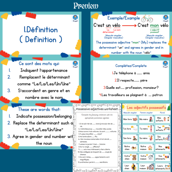 Les adjectifs possessifs - French possessive adjectives lesson and ...