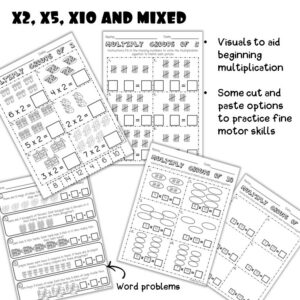 Simple Multiplication Worksheets with pictures - skip counting by 2, 5 ...