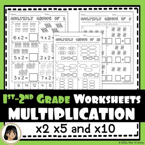 Simple Multiplication Worksheets with pictures - skip counting by 2, 5 ...