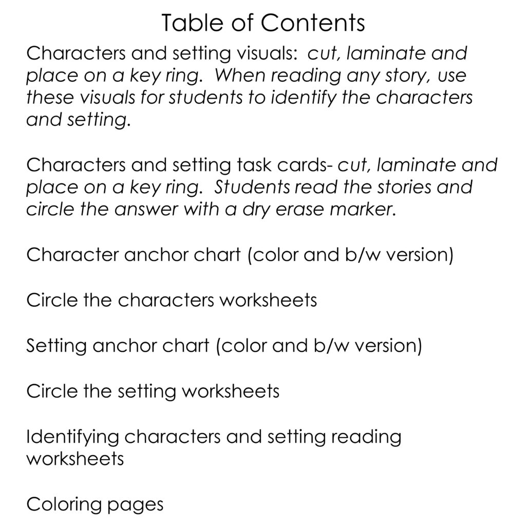 Story Elements | Identify Character and Setting | Special Ed | Made By ...