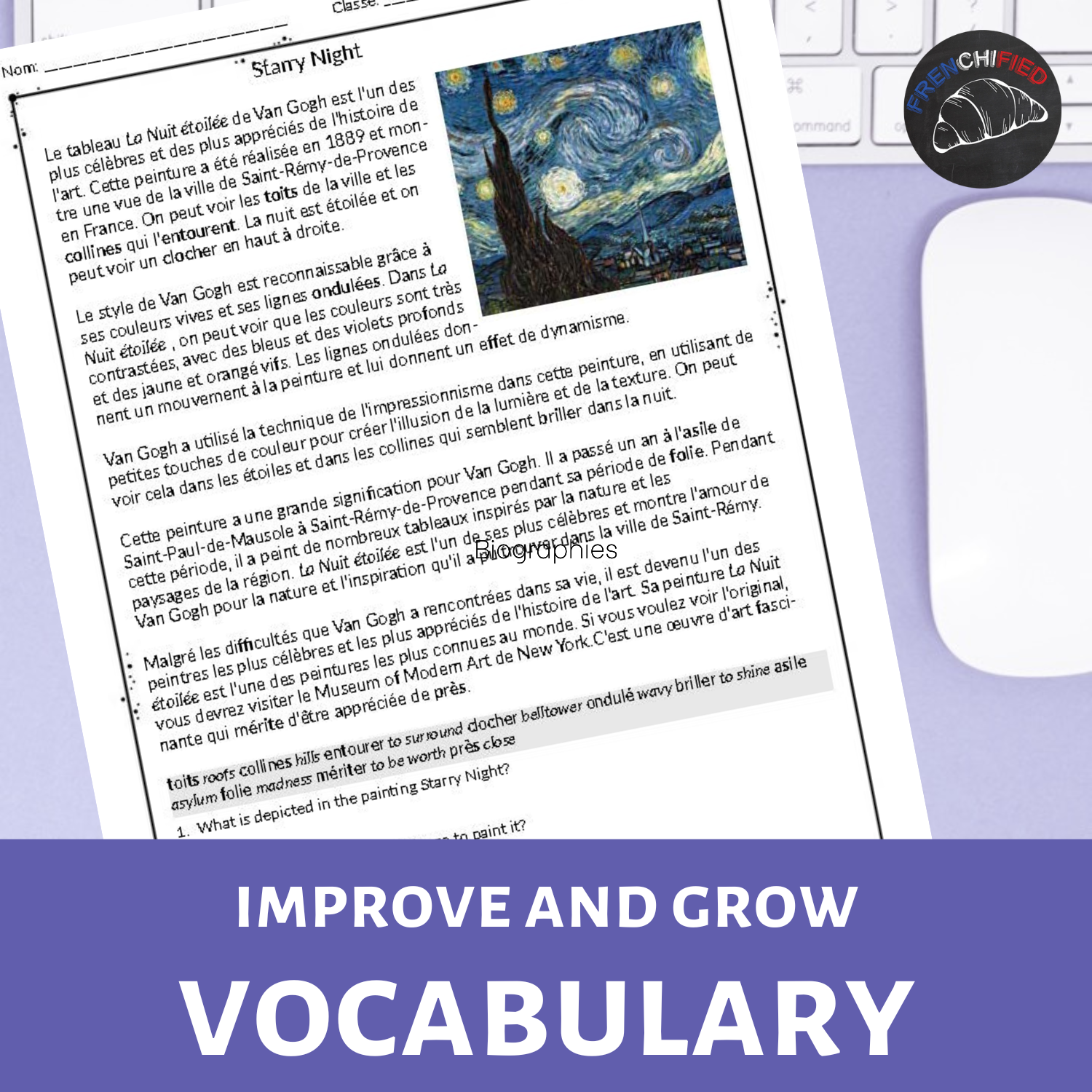 Short French reading passages - Artistic masterpieces | Made By Teachers