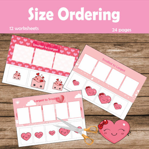 Valentine's Size Ordering, Order by Size Math Centers, Size Concepts ...