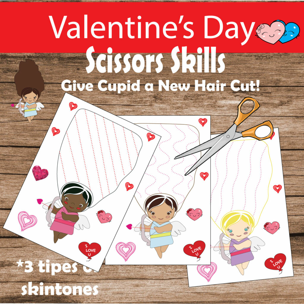 Scissors Skills - Valentine Day Scissors Practice - Cupid's New Hair ...