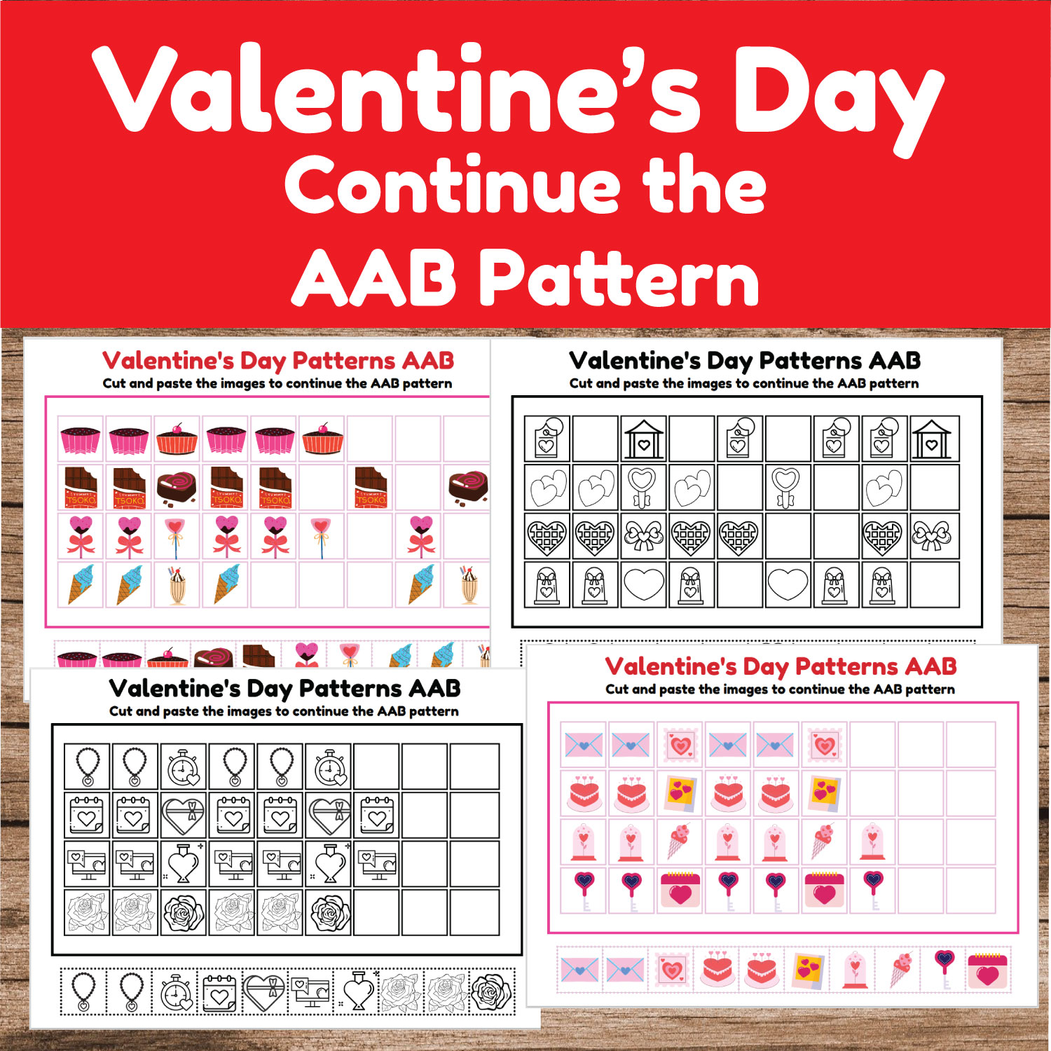 Continue the AAB pattern - Valentine's Day Math Activity | Made By Teachers