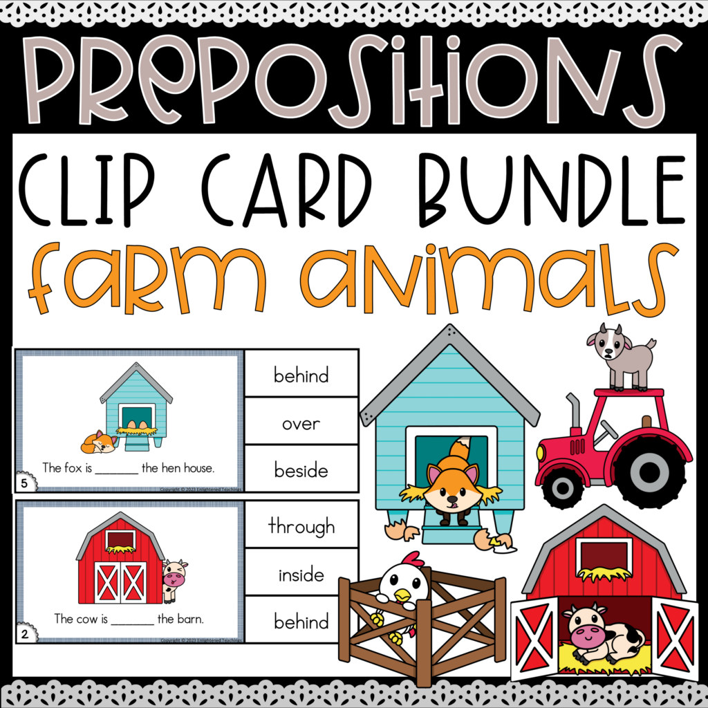 Farm Preposition Clip Cards Preposition Task Card Bundle | Made By Teachers
