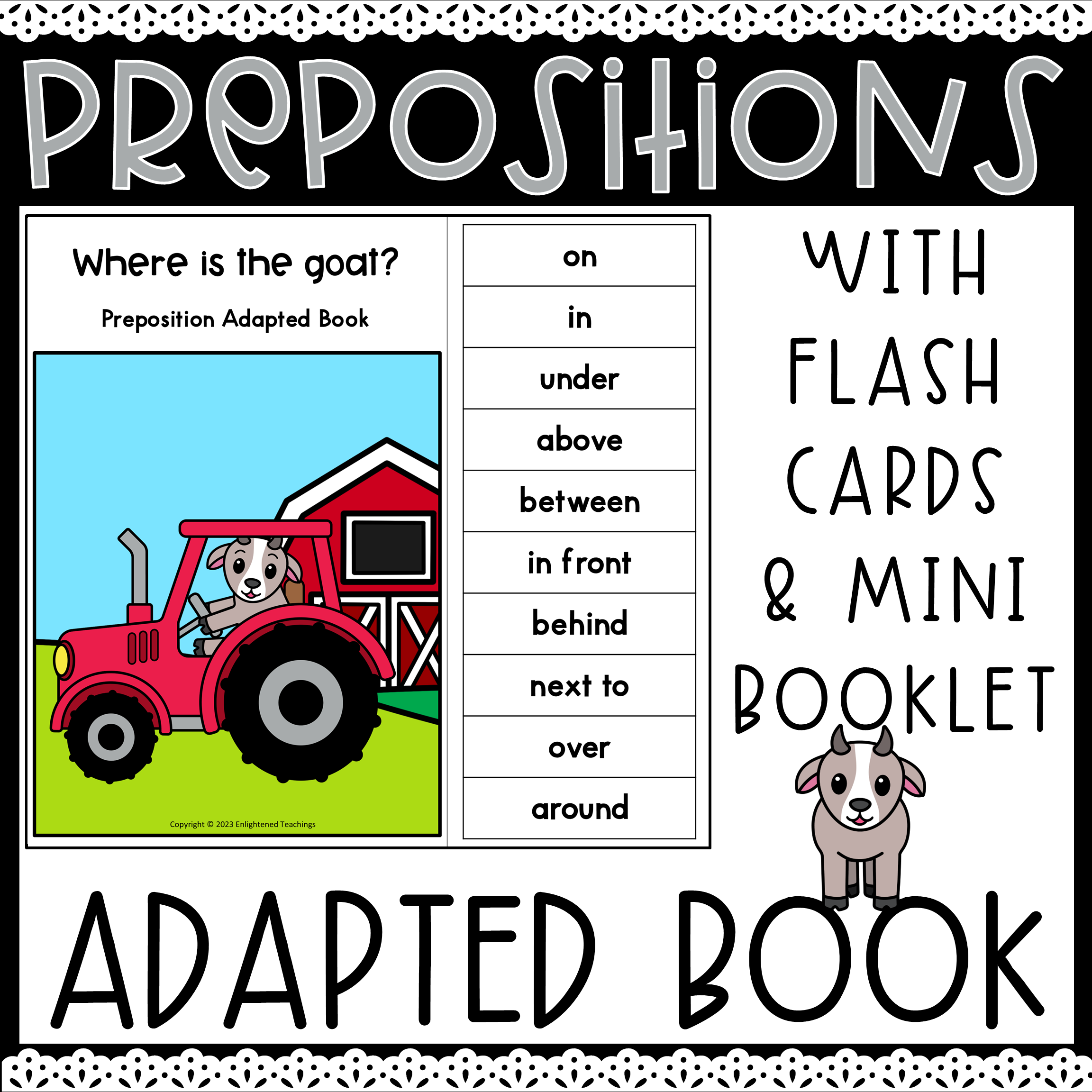 Farm Prepositions Adapted Book Interactive Booklet Flash Cards Goat and ...