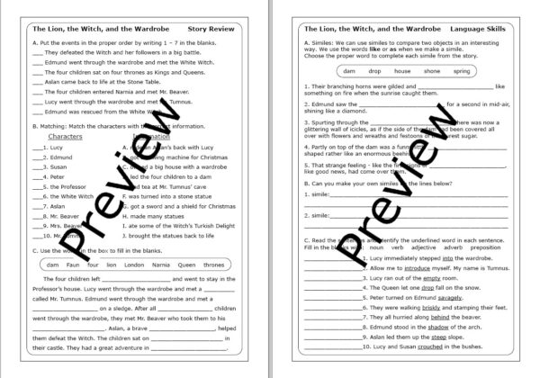 C. S. Lewis "The Lion, the Witch, and the Wardrobe" worksheets | Made ...