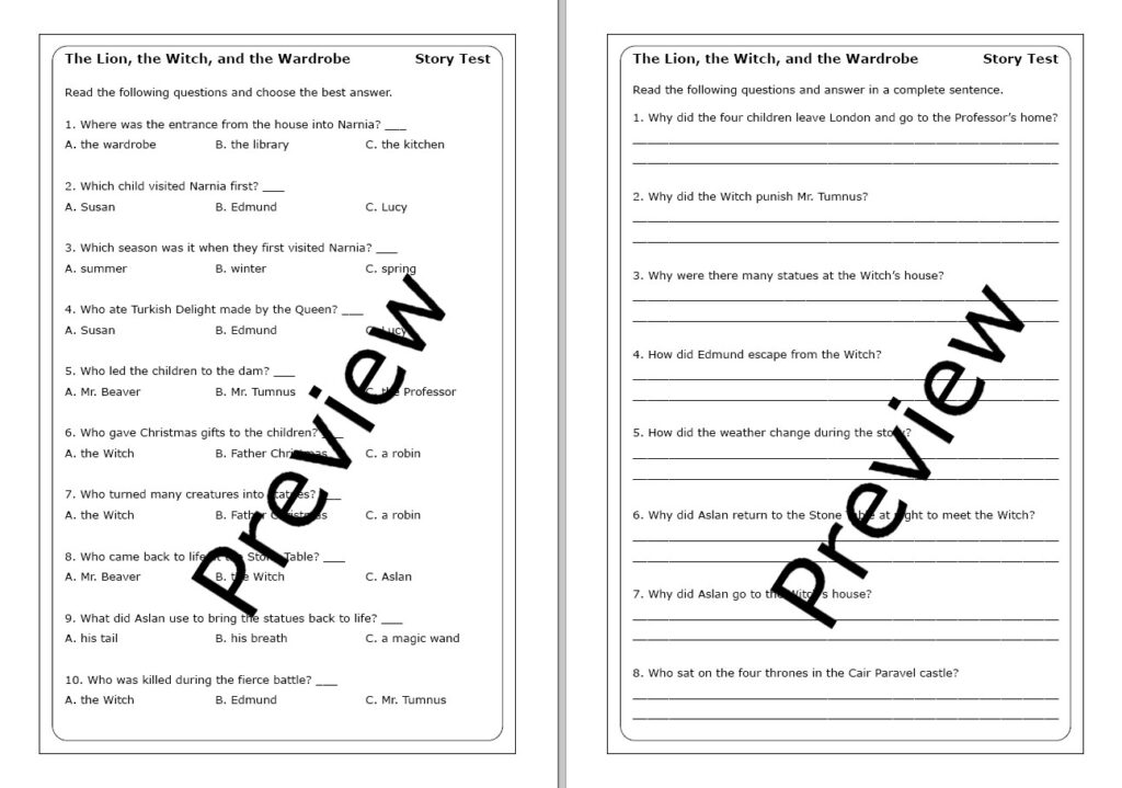 C. S. Lewis "The Lion, the Witch, and the Wardrobe" worksheets | Made ...
