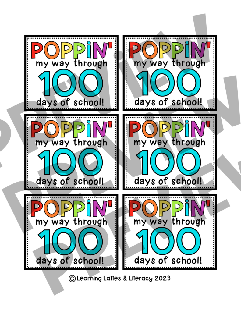 100th Day of School Poppin Tags Pop-it Fidget Tags 100 Days of School ...