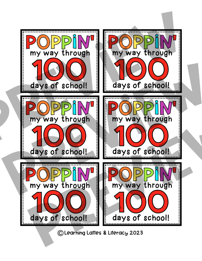100th Day of School Poppin Tags Pop-it Fidget Tags 100 Days of School ...