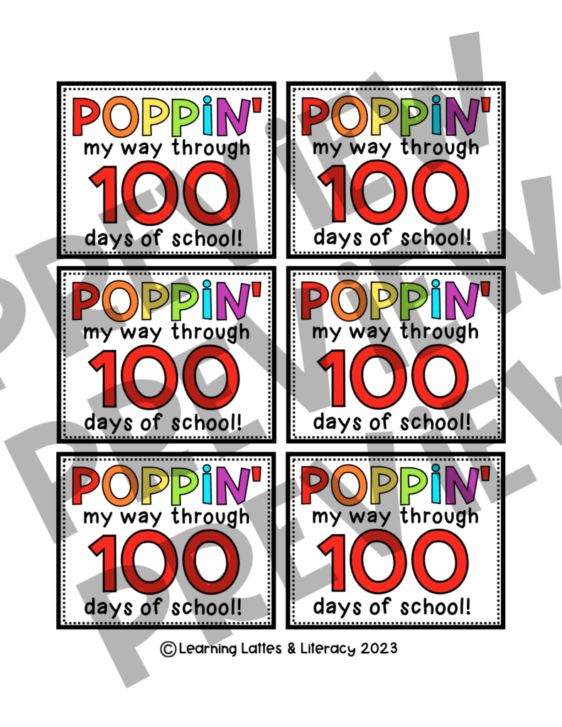 100th Day of School Poppin Tags Pop-it Fidget Tags 100 Days of School ...