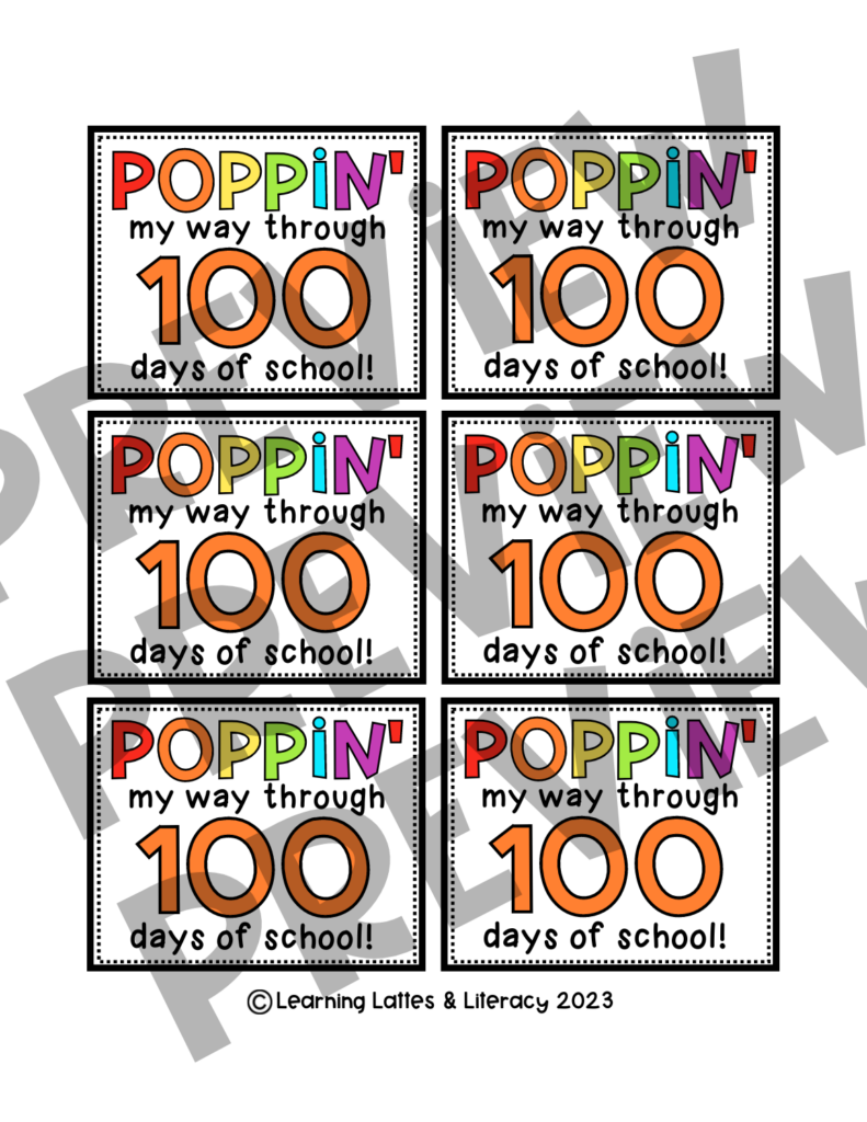 100th Day of School Poppin Tags Pop-it Fidget Tags 100 Days of School ...