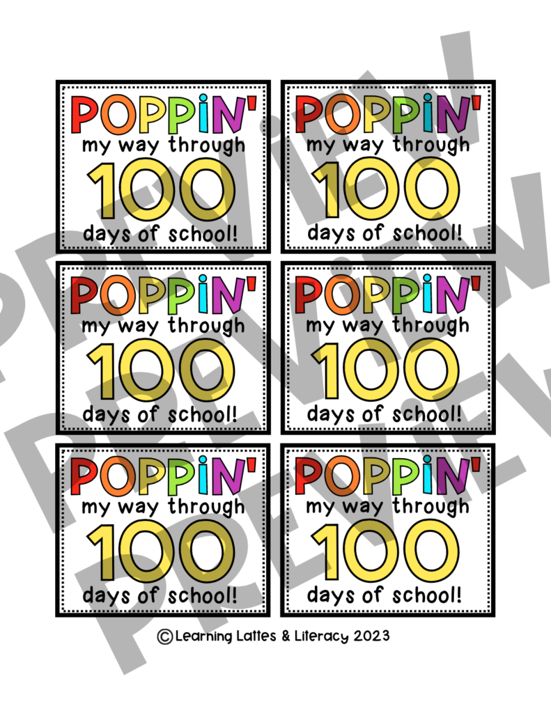 100th Day of School Poppin Tags Pop-it Fidget Tags 100 Days of School ...