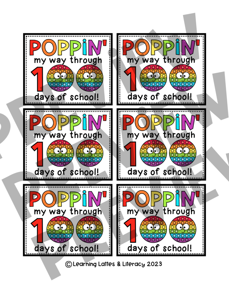 100th Day of School Poppin Tags Pop-it Fidget Tags 100 Days of School ...