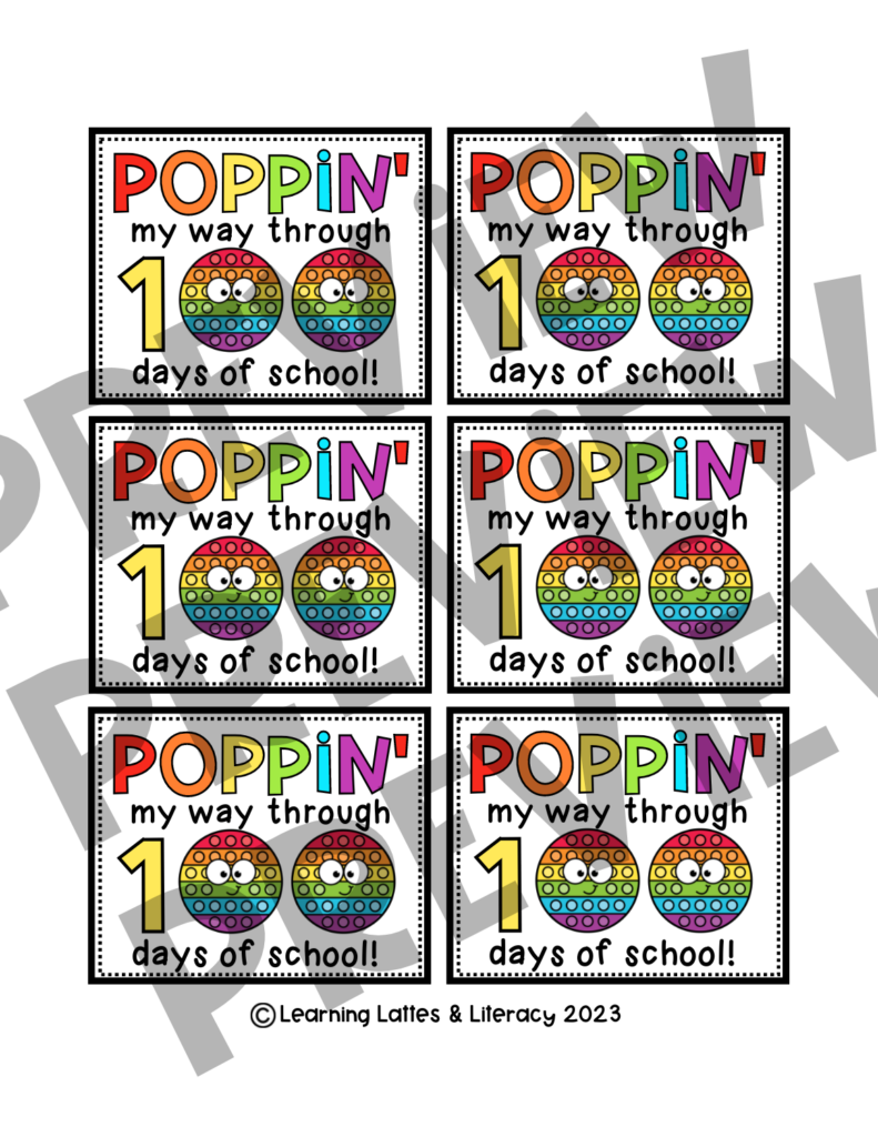 100th Day of School Poppin Tags Pop-it Fidget Tags 100 Days of School ...