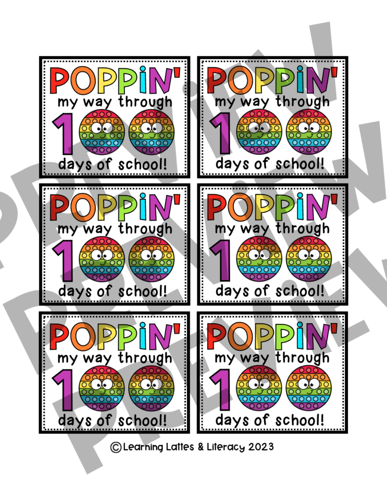 100th Day of School Poppin Tags Pop-it Fidget Tags 100 Days of School ...